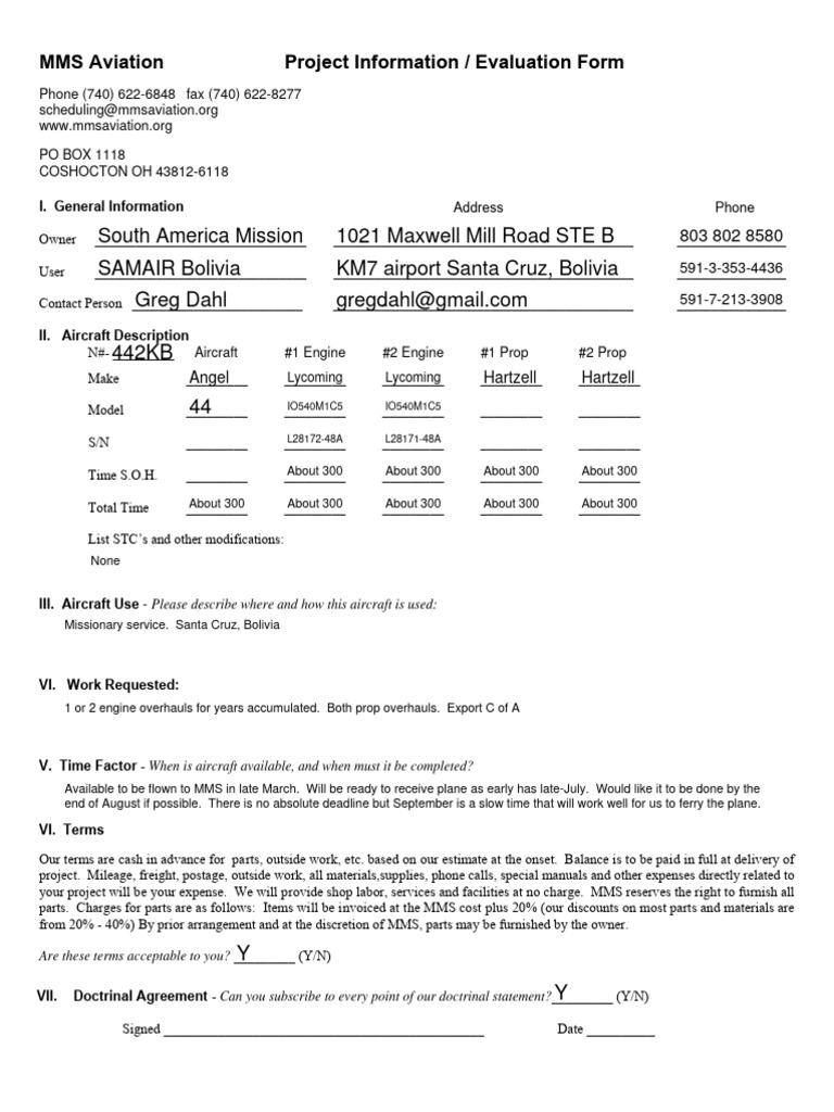 Aircraft Project Information Sheet COMP MMS Angel | PDF | Transport ...
