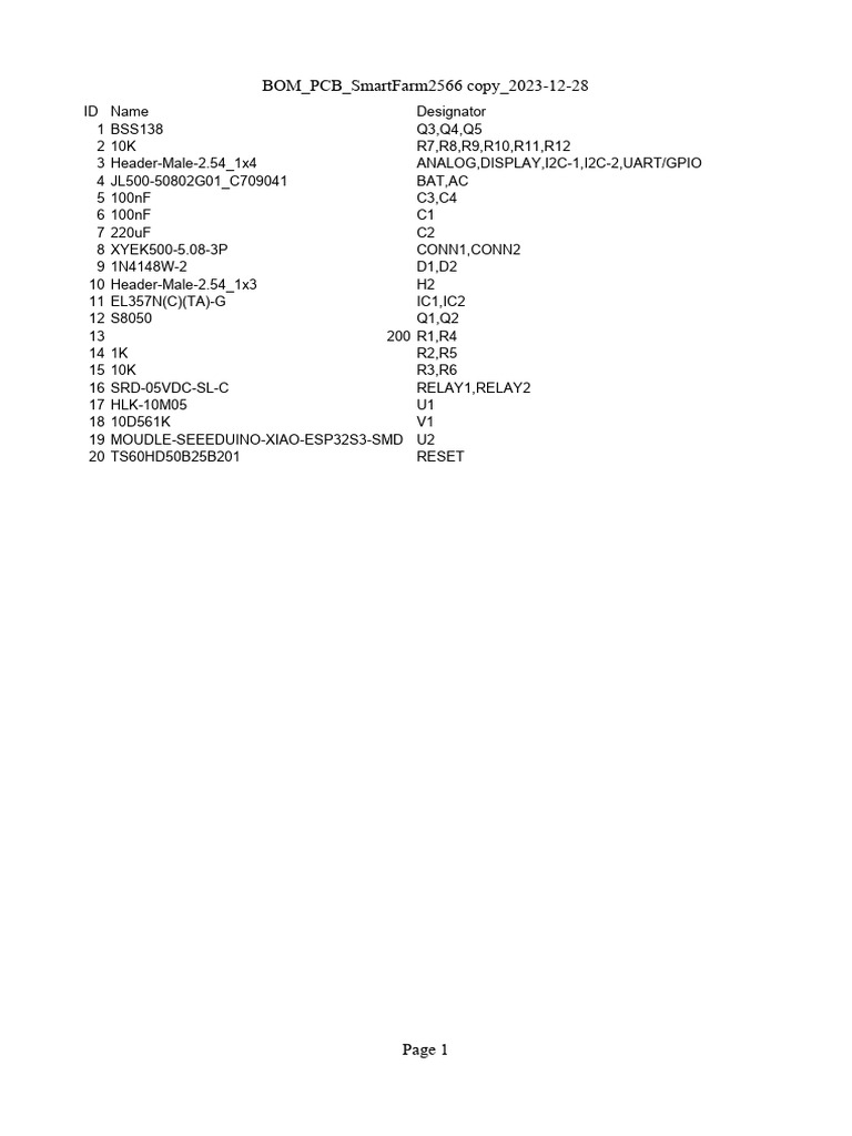 Smart Farm PCB BOM Guide | PDF | Science & Mathematics | Technology & Engineering