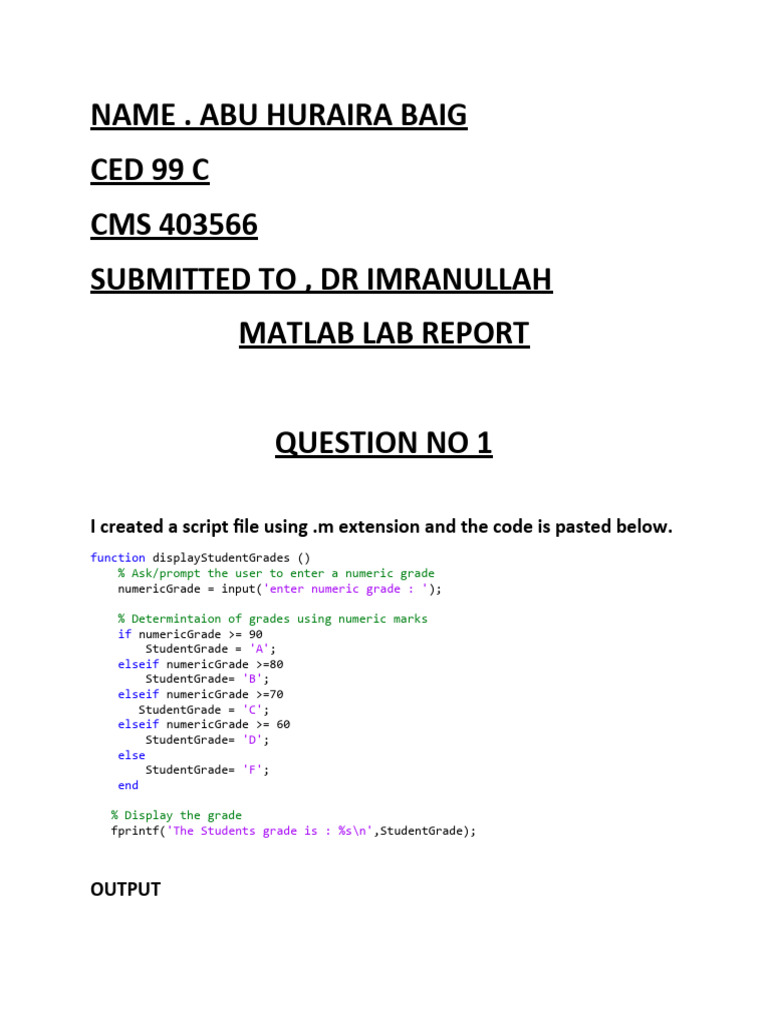 Matlab Report | PDF | Integral | Area Matlab Report | PDF | Integral | Area