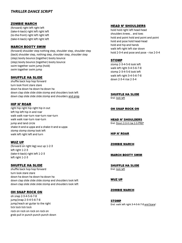 Thriller Dance Script | PDF | Performing Arts