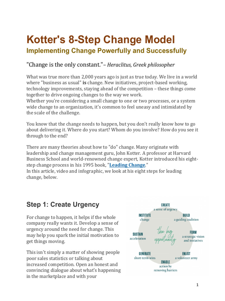Kotter S 8 Steps To Change | PDF
