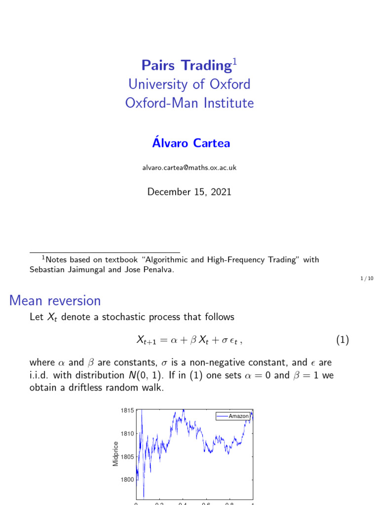 Final Lecture Pairs Trading | PDF | Vector Autoregression ...