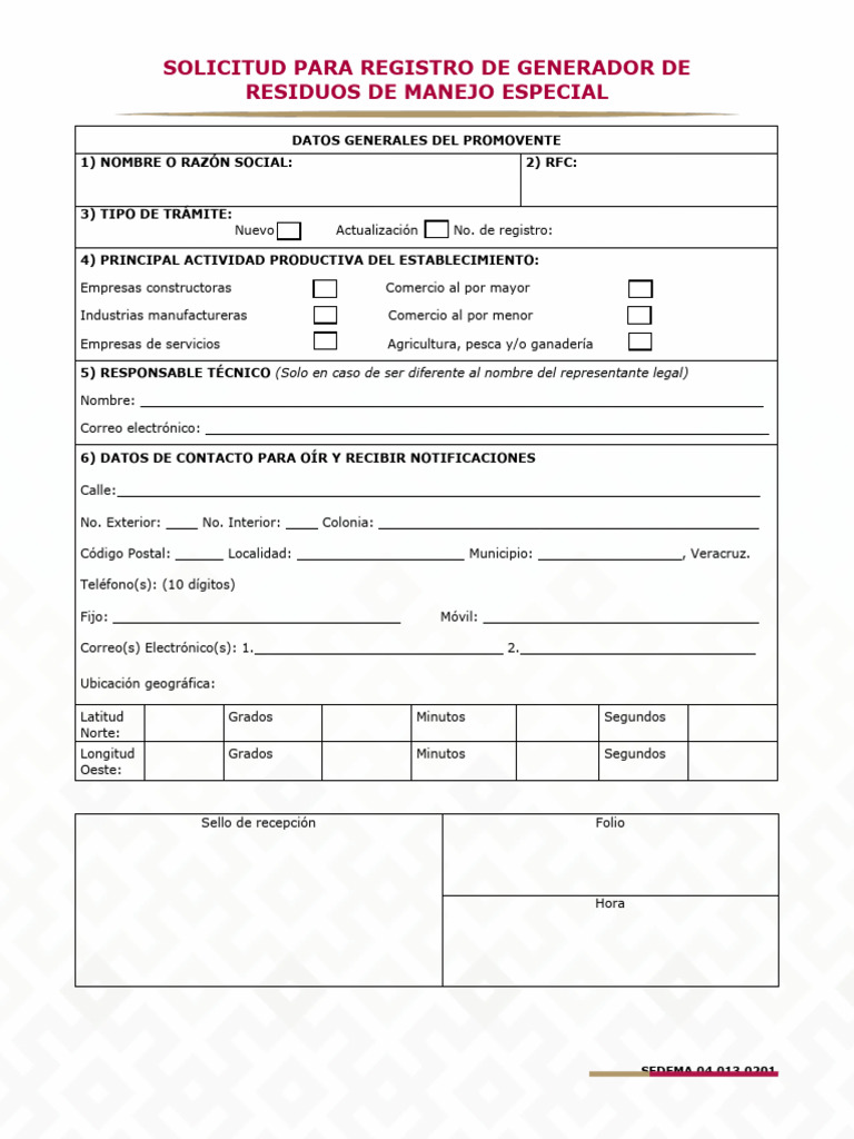 Solicitud para Registro de Generador de Residuos de Manejo Especial | PDF | Residuos | Estado ...