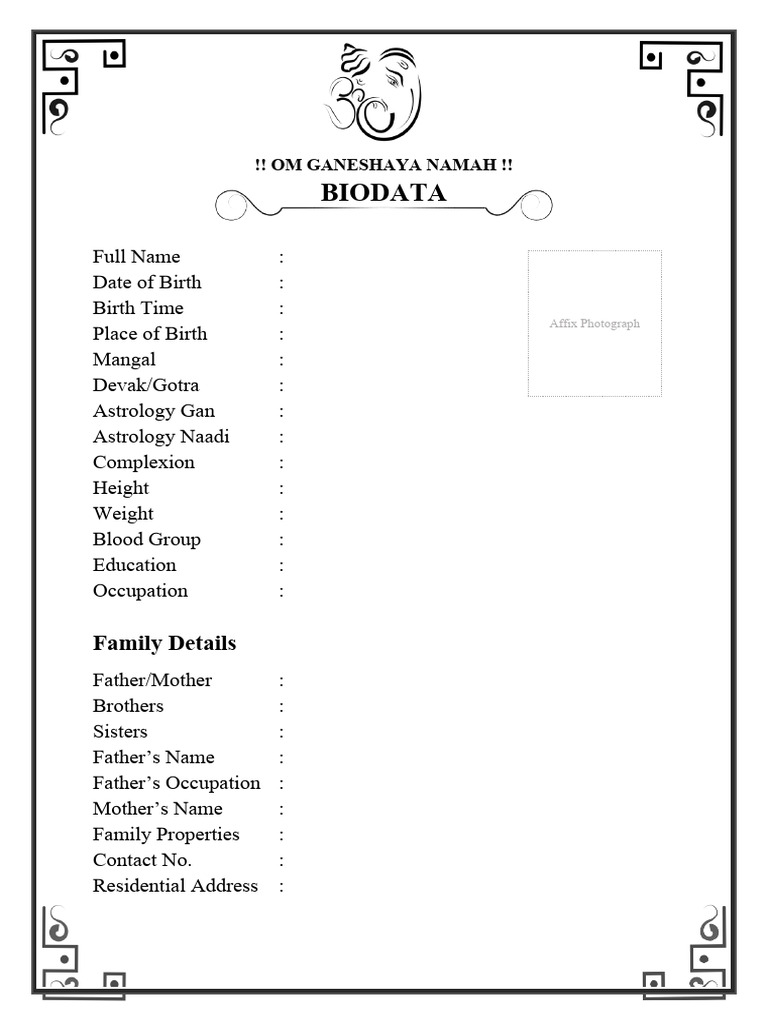 Hindu Marriage Biodata Format in Word | PDF