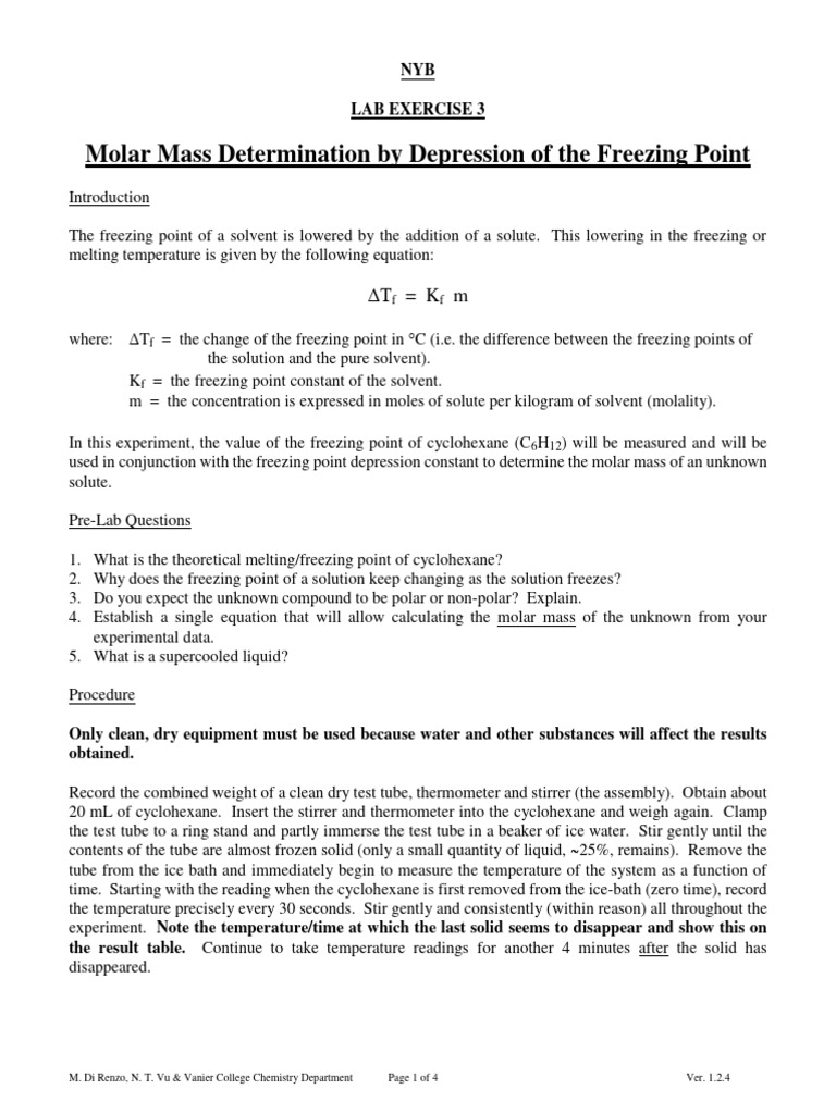 NYB-Exp03-Molar Mass by Freezing Point Depression - V 1.2.4 | PDF ...