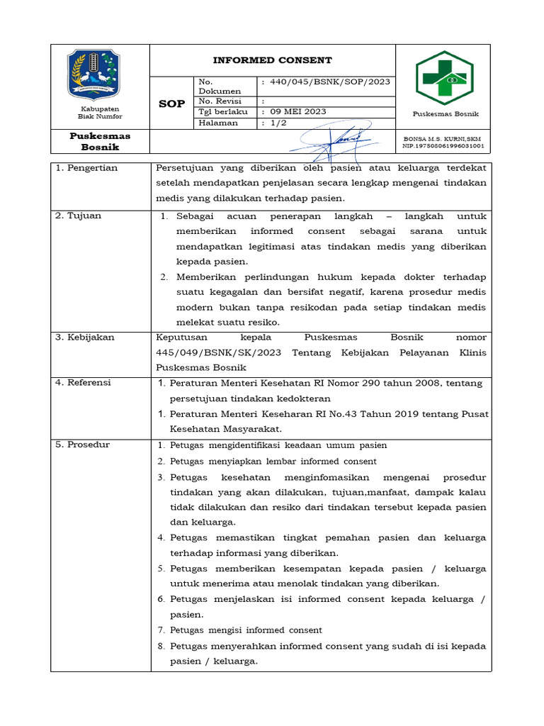 SOP Informed Consent - 23perbaikan | PDF | Sains & Matematika