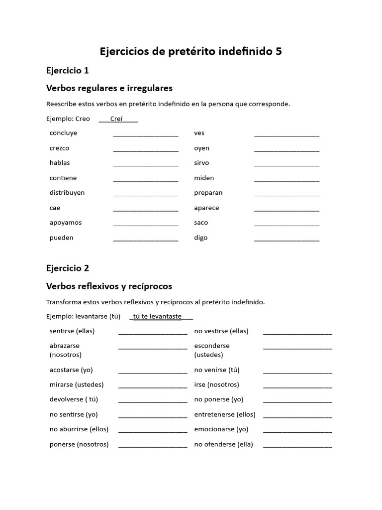 Ejercicios de Pretérito Indefinido 5-Con Reflexivos-Recíprocos | PDF