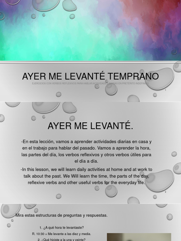 Ayer Me Levanté-Verbos-Reflexivos-Pretérito-Indefinido | PDF | Lingüística