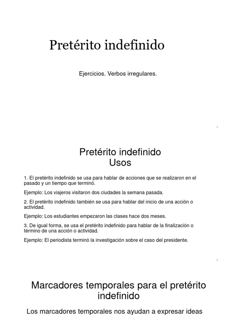 Pretérito Indefinido Ejercicios Verbos Irregulares 2 | PDF | Verbo