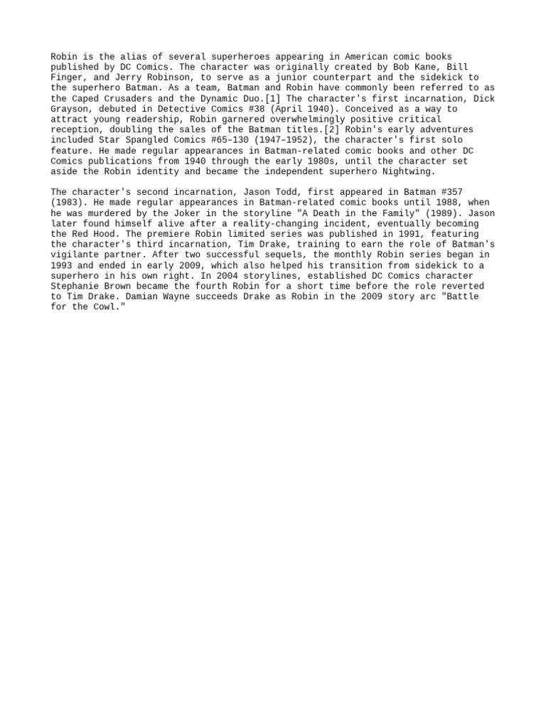Robin Biography Introduction | PDF | General Fiction