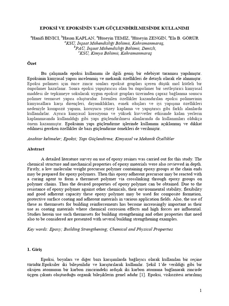 Epoksi Ve Epoksinin Yapi Guclendirilmesi | PDF