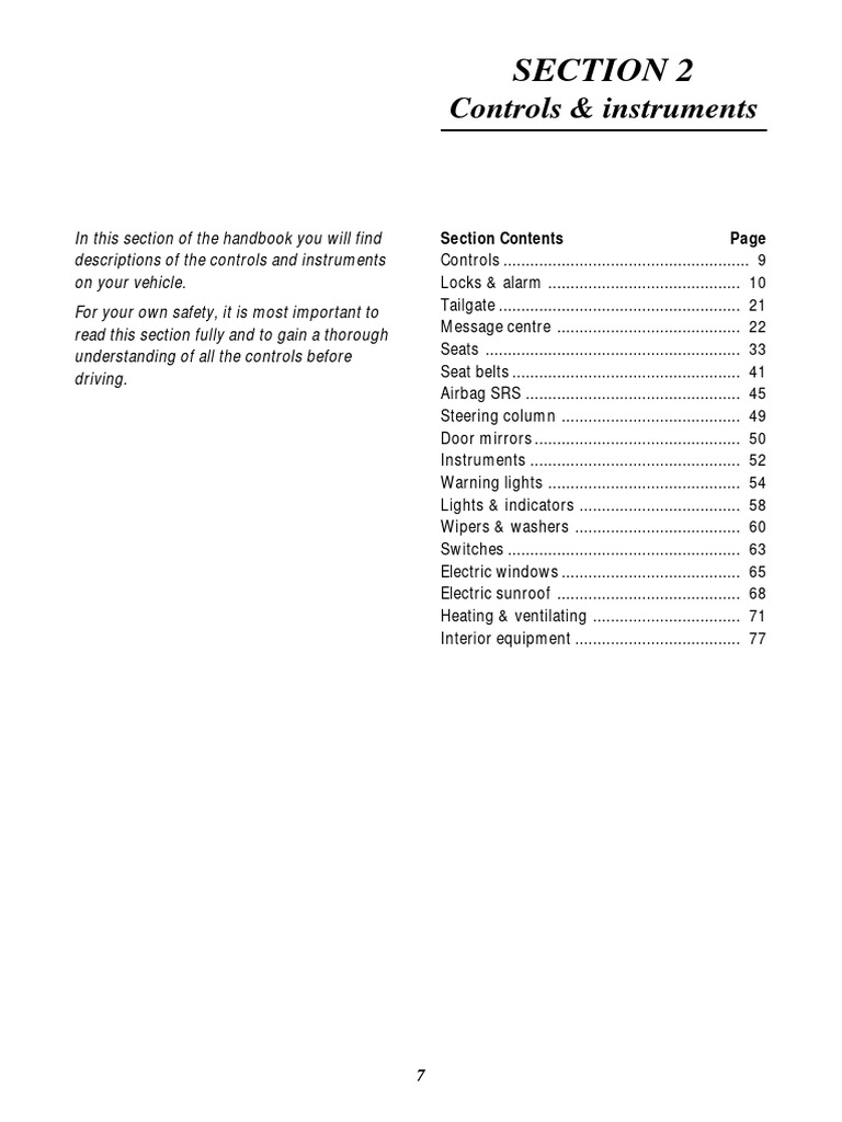 Section 2 - Controls Instruments | PDF | Airbag | Trunk (Car)