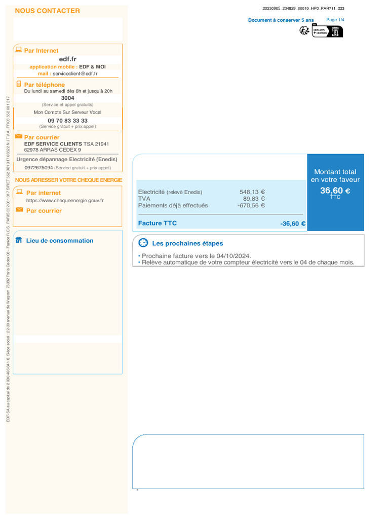 Contact EDF et Détails de Facturation | PDF