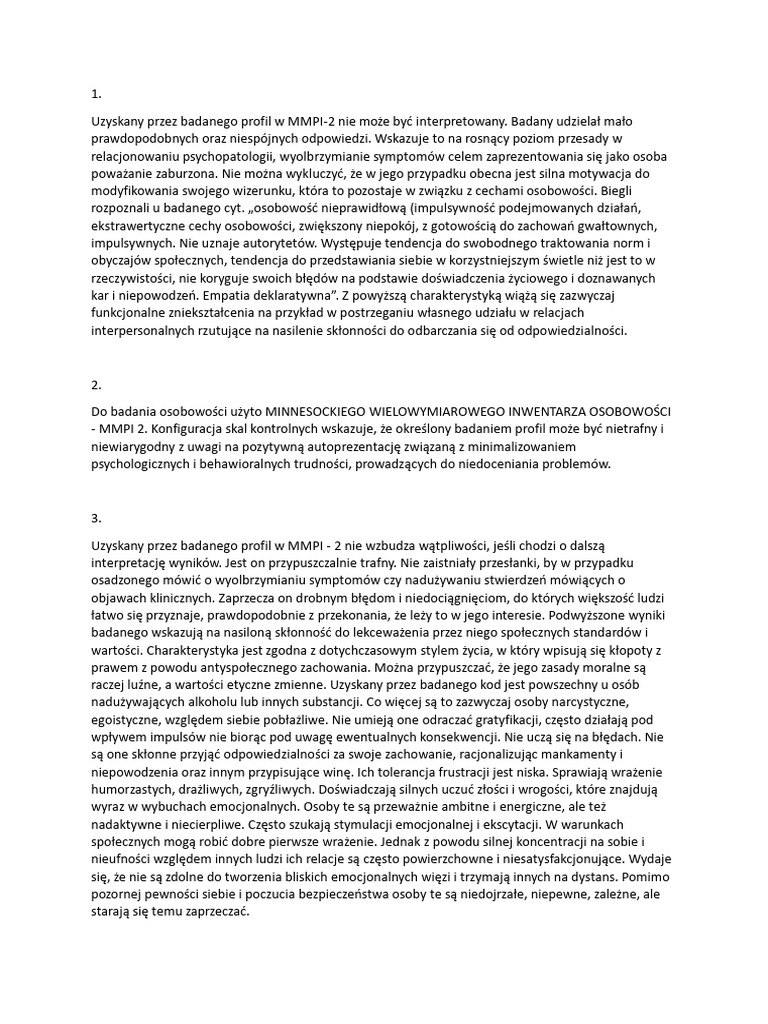 Przykładowy Opis MMPI | PDF