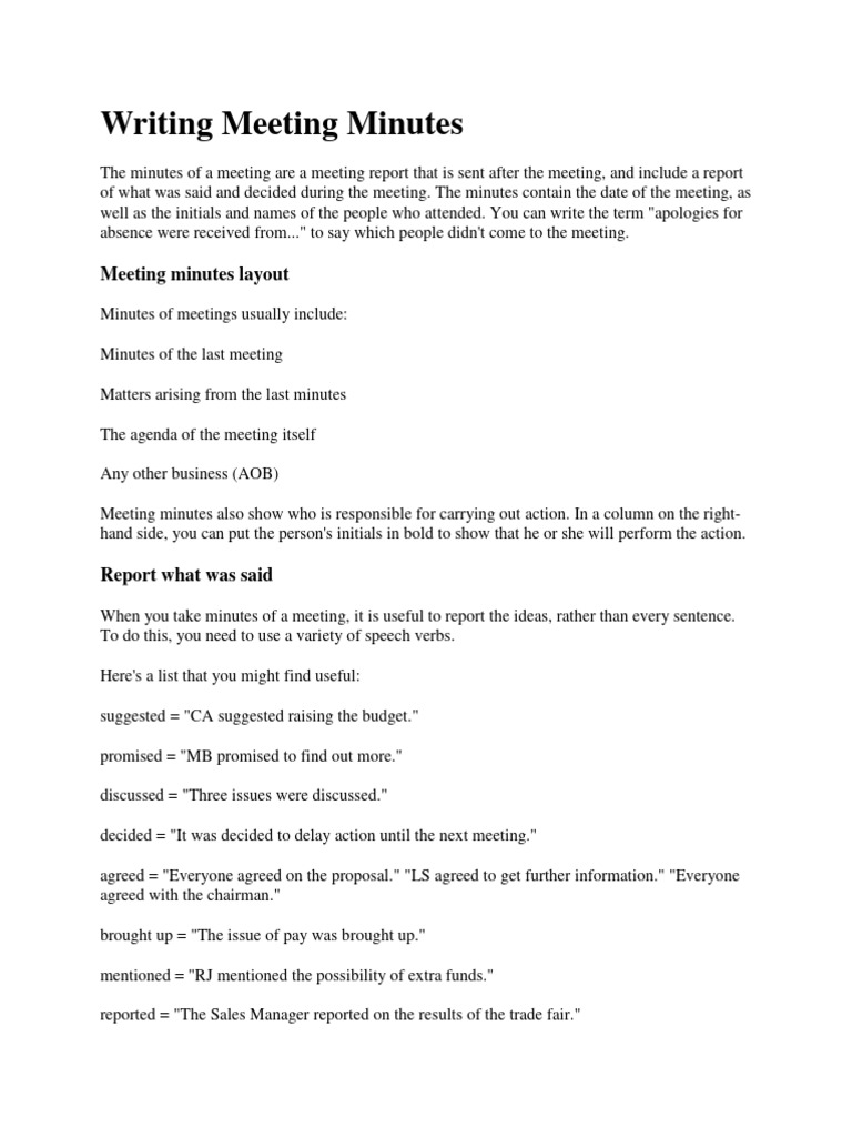 Writing Meeting Minutes | PDF | Career & Growth | Finance & Money ...