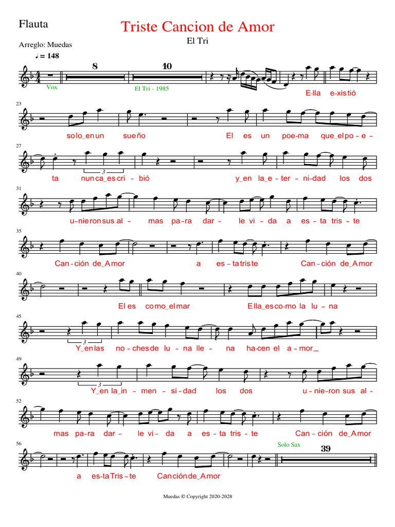 El Tri - Triste Cancion de Amor - C Instrument | PDF