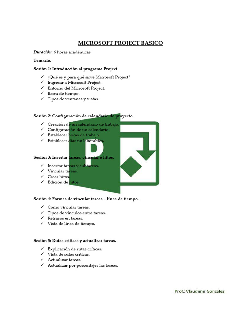 Temario Microsoft Project Basico | PDF Temario Microsoft Project Basico | PDF