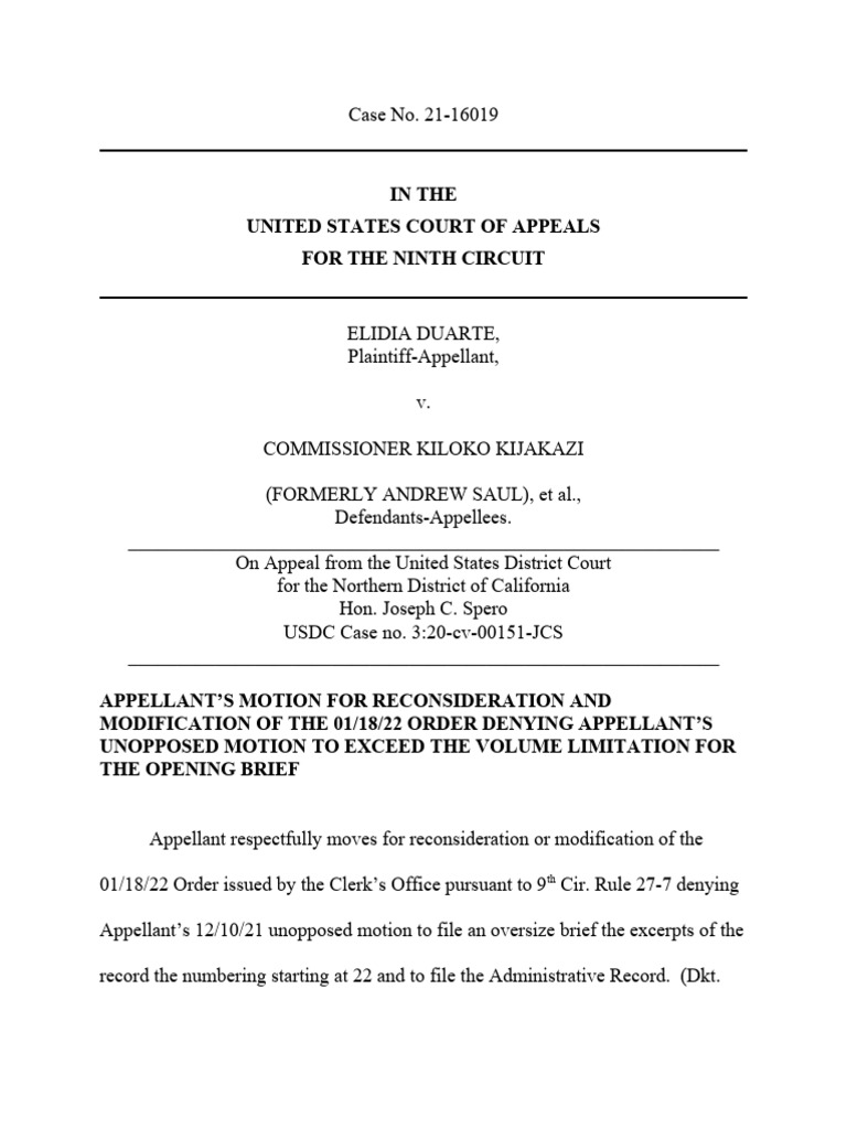 1 - 31 - 22 Motion Reconsideration Order Denying Exceed Word Limit ...