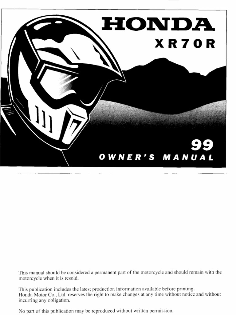 Honda XR 70 R 1999 Ownersmanual English | PDF