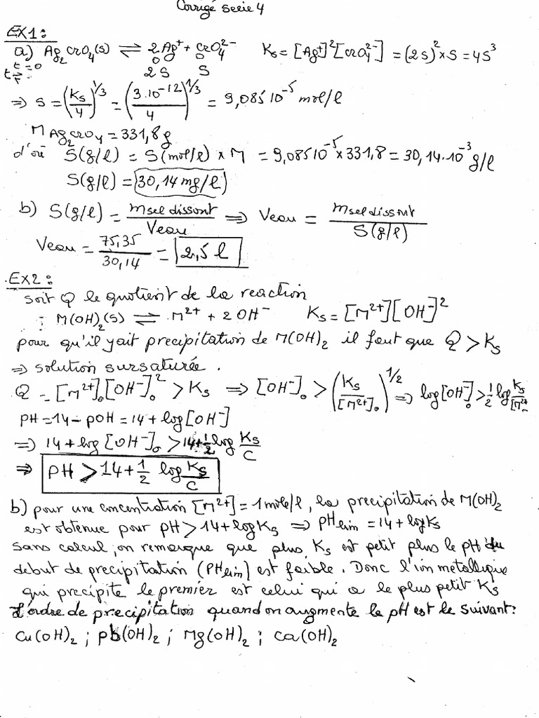 Série de TD4 (Corrigés) - Réaction de Précipitation | PDF