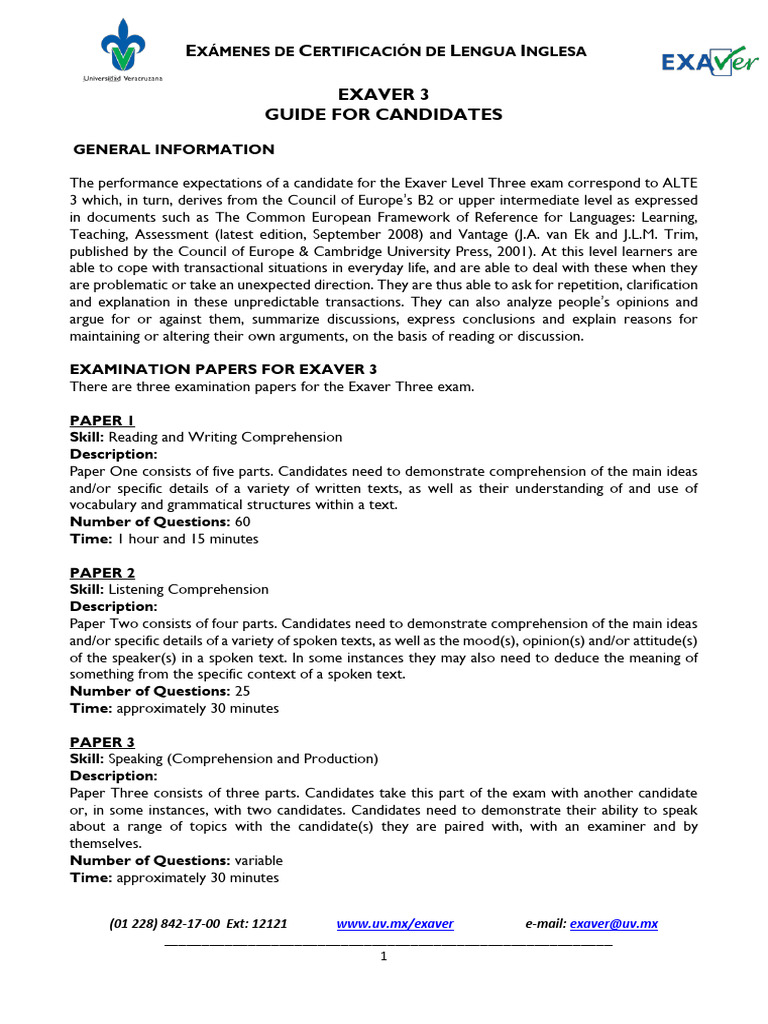 EXAVER 3 Guide For Candidates Updated2018 | PDF | Verb | Linguistics