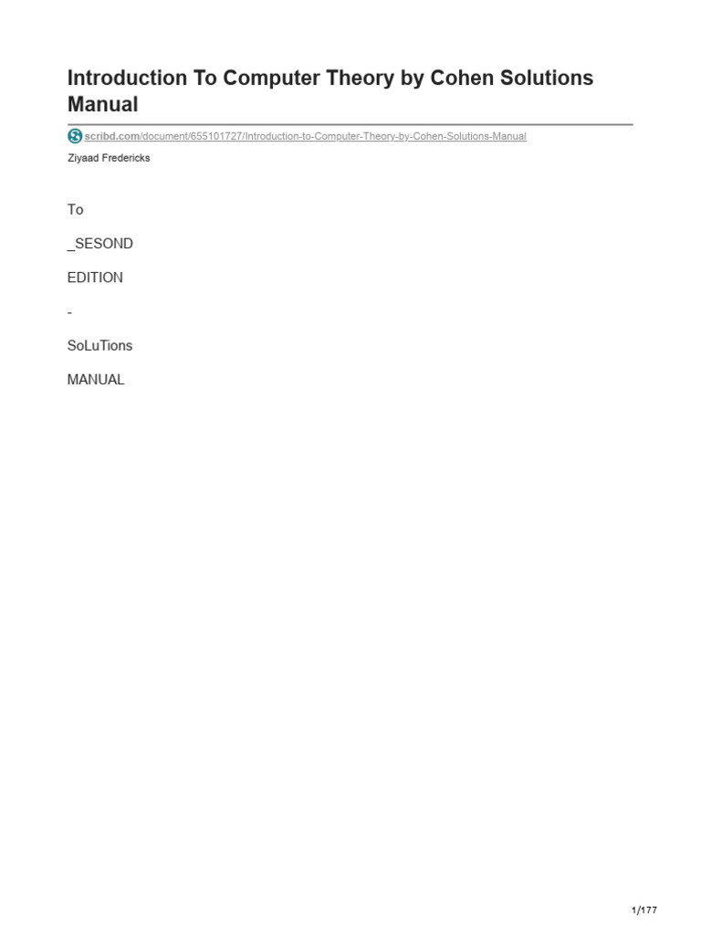 Introduction To Computer Theory by Cohen Solutions Manual | PDF ... Introduction To Computer Theory by Cohen Solutions Manual | PDF ...