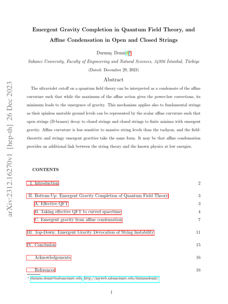 Emergent Gravity Completion in Quantum Field Theory, and Affine Condensation in Open and Closed ...
