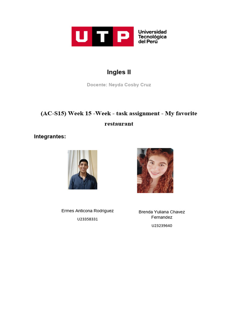 Week15 - Task Assignment - My Favorite Restaurant | PDF