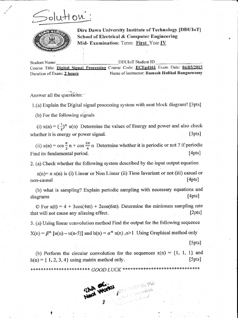 DSP Mid Exam Solution | PDF
