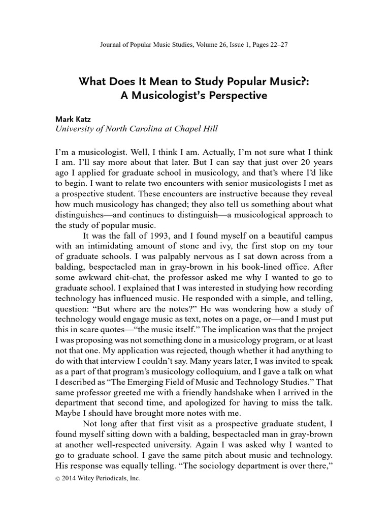 Mark Katz - What Does It Mean To Study Popular Music | PDF