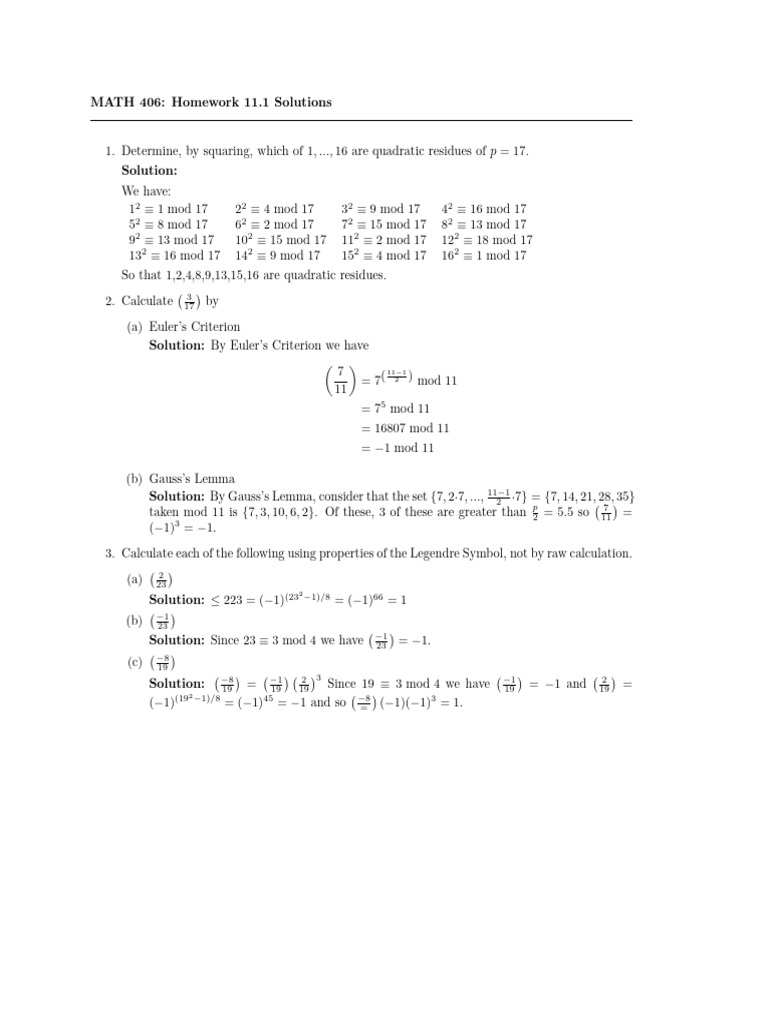 hw11-1 Soln | PDF | Abstract Algebra | Number Theory