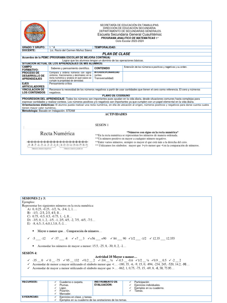 Plan de Clase | PDF | Aprendizaje | Secuencia
