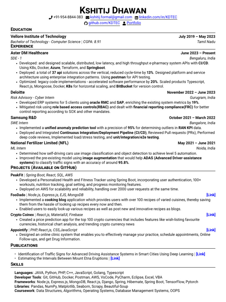 Kshitij Dhawan Resume | PDF | Computers