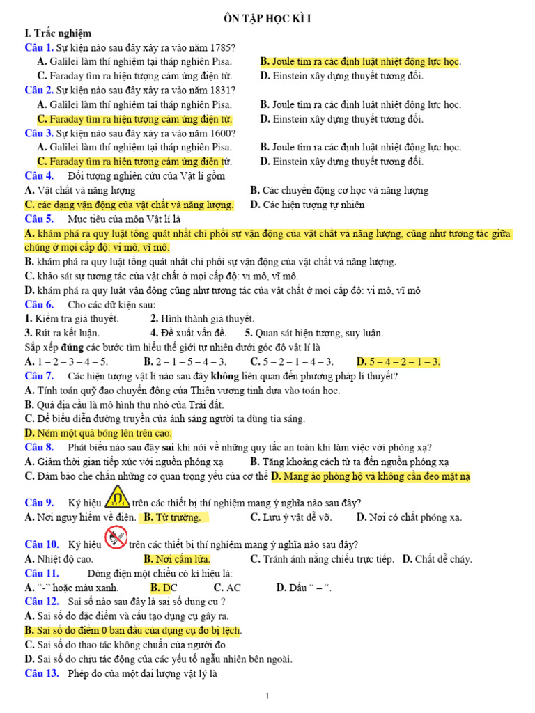 ôn tập hk1 Vật Lý | PDF