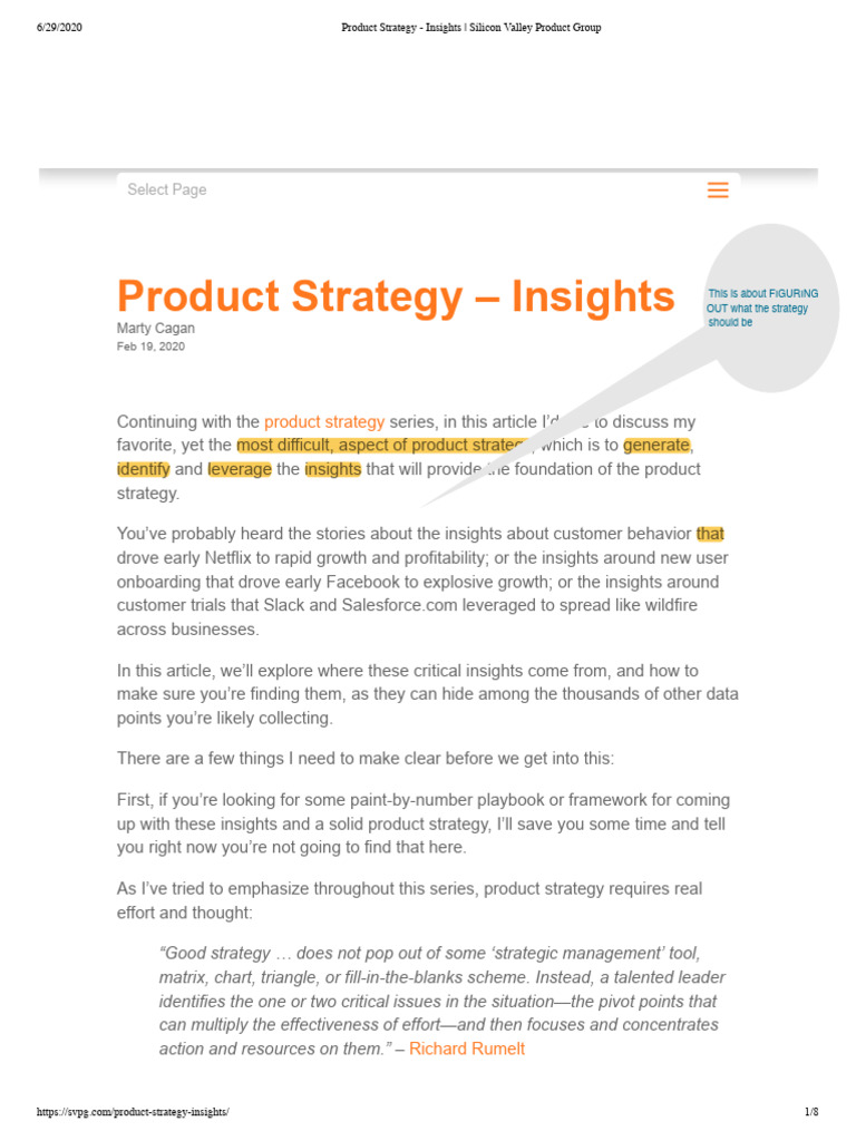 Product Strategy - Insights - Silicon Valley Product Group | PDF
