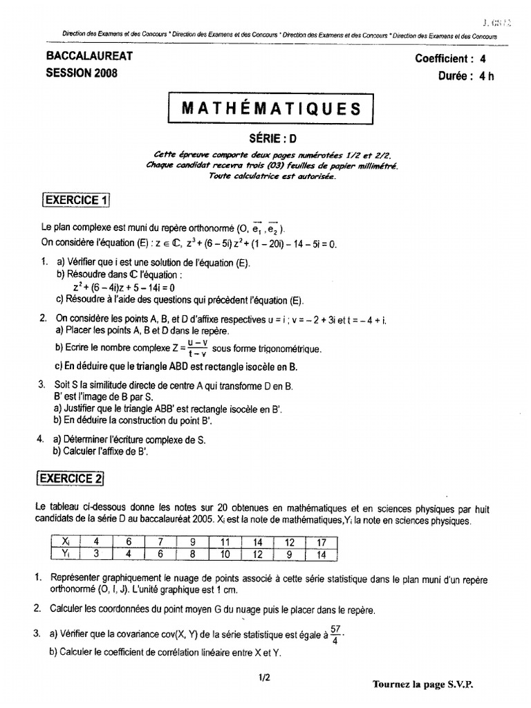Bac D Math 2008 | PDF
