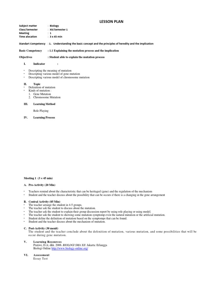 Biology Lesson Plan: Mutation Process | PDF | Mutation | Gene