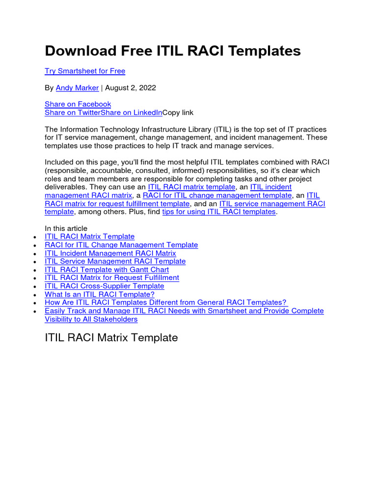 ITIL RACI Templates for Incident Management | PDF