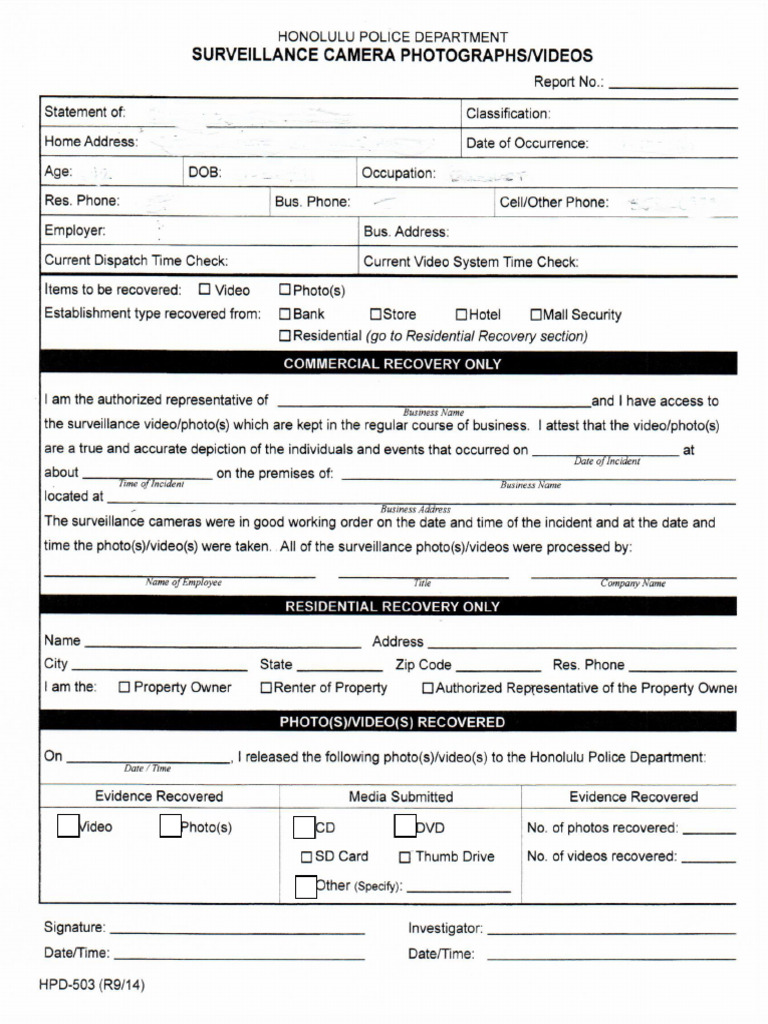 HPD Photograph and Video Transfer Form | PDF