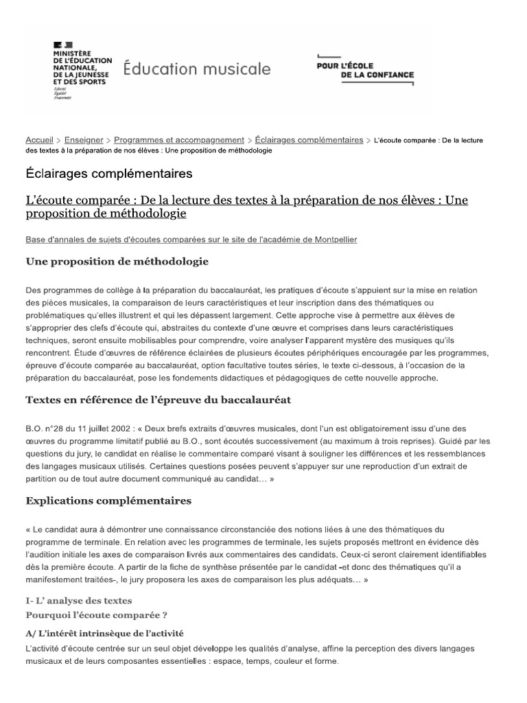 L'écoute Comparée - de La Lecture Des T... Dologie - Éducation Musicale ...