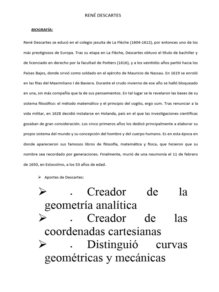 Descartes: Filosofía y Matemáticas | PDF | René Descartes | Geometría ...