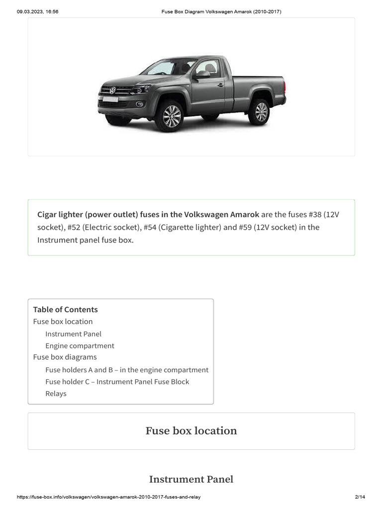 Fuse Box Diagram Volkswagen Amarok (2010-2017) | PDF | Technology & Engineering
