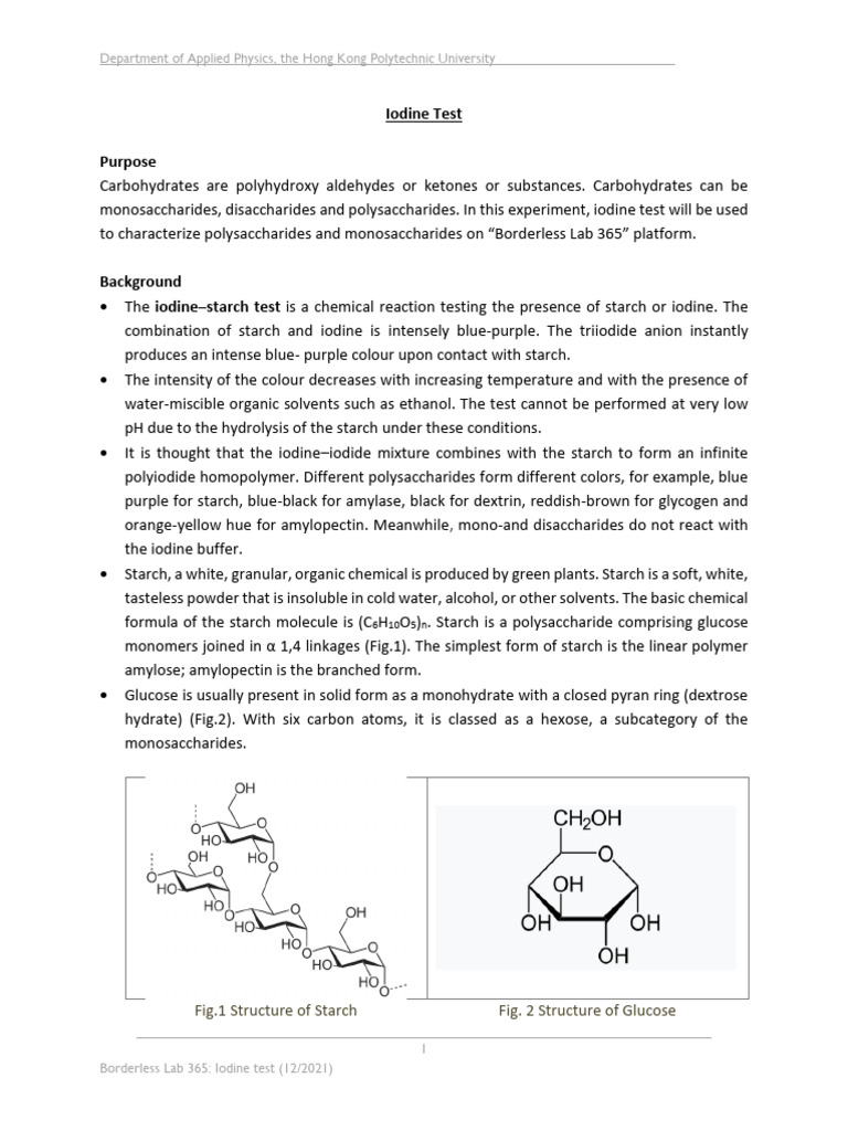 Iodine Test | PDF | Starch | Polysaccharide