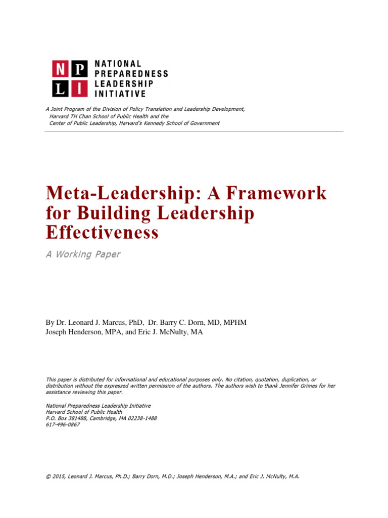 Meta-Leadership - A Framework For Building Leadership Effectiveness | PDF