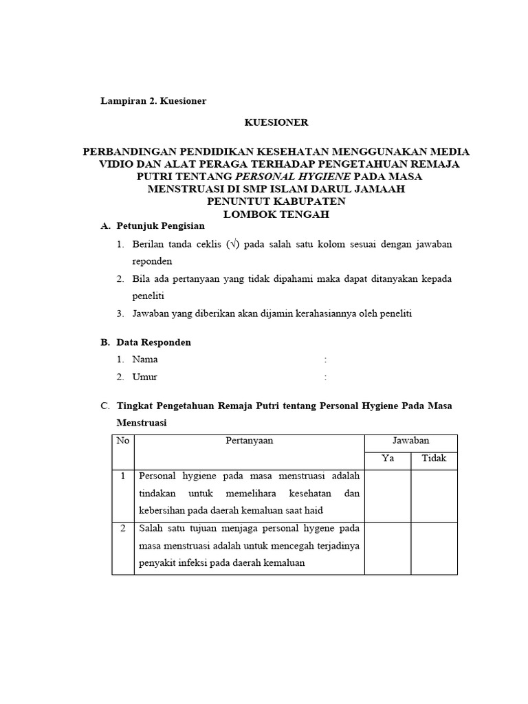 KUESIONER | PDF | Pengembangan Diri