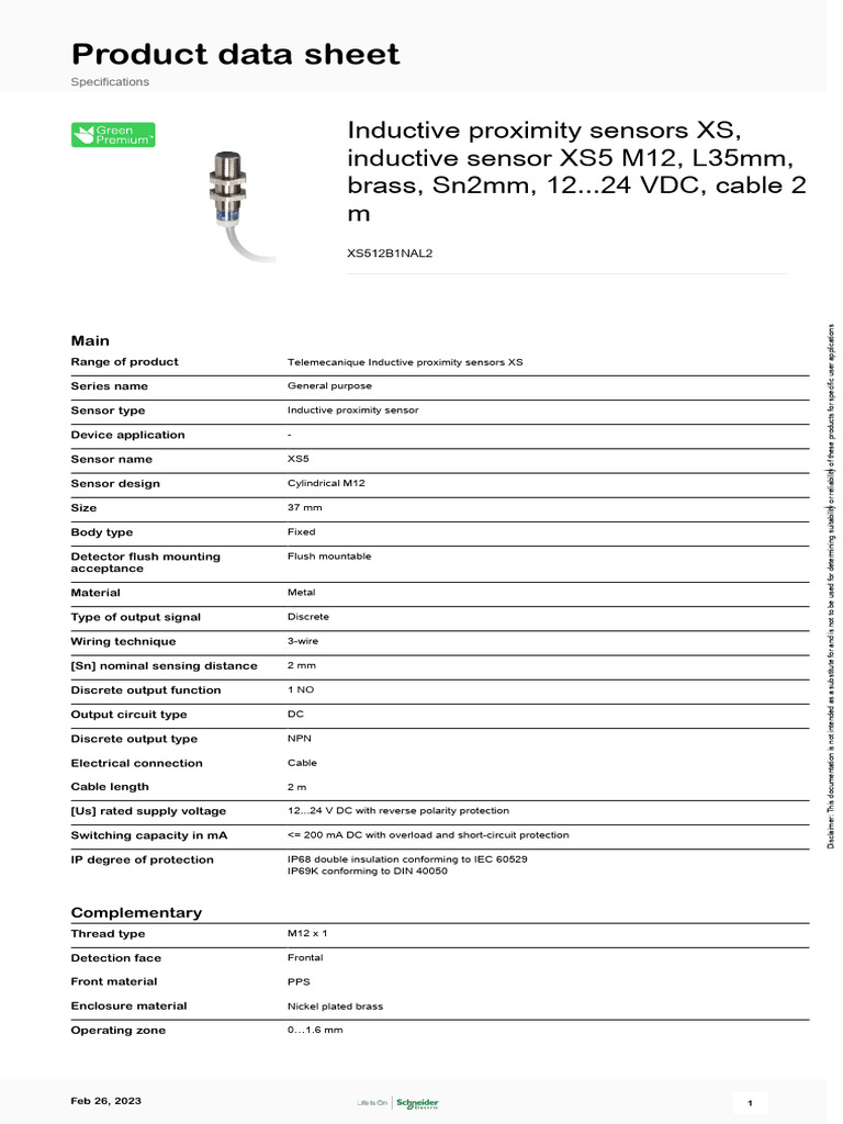 Inductive and Capacitive Sensors XS & XT - XS512B1NAL2 | PDF ...