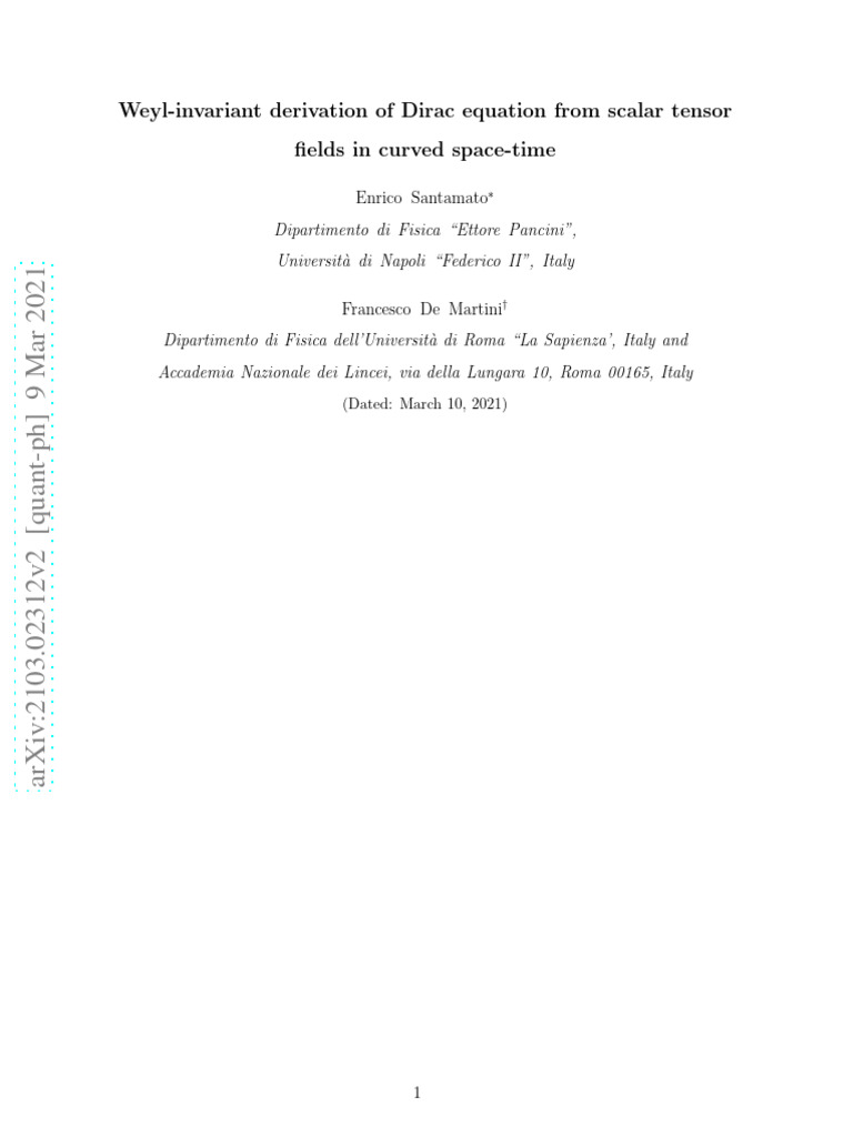 Weyl-Invariant Derivation of Dirac Equation From Scalar Tensor Fields ...