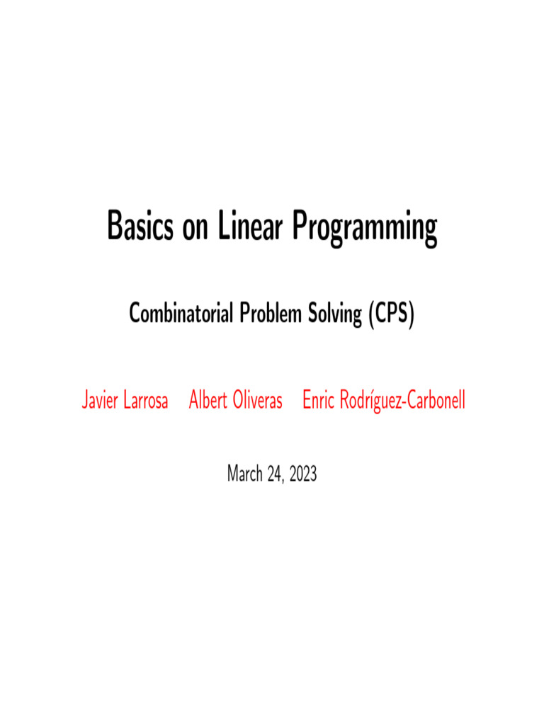 Basics On Linear Programming: Combinatorial Problem Solving (CPS) | PDF | Linear Programming ...
