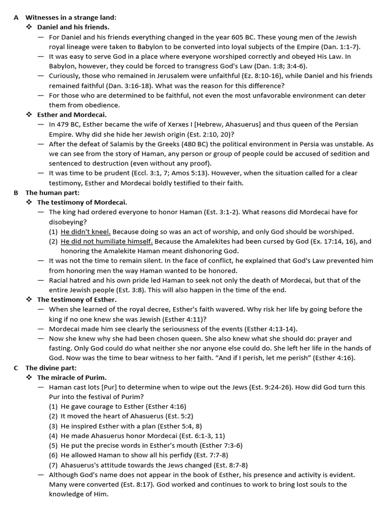 Outline 2023t412 | PDF | Book Of Esther | Old Testament Books