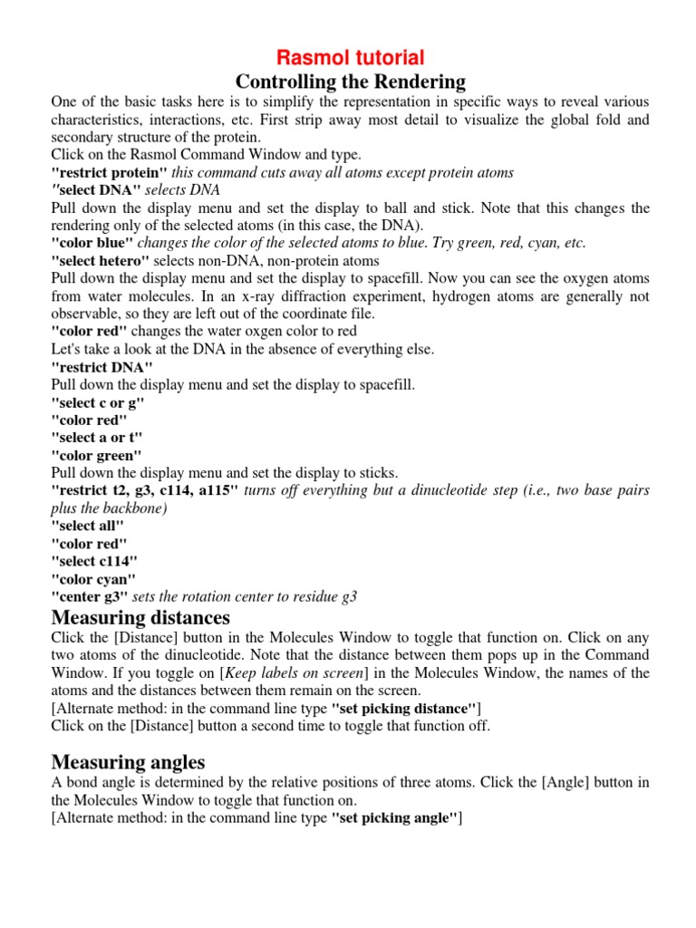 Rasmol Tutorial | PDF | Amino Acid | Proteins